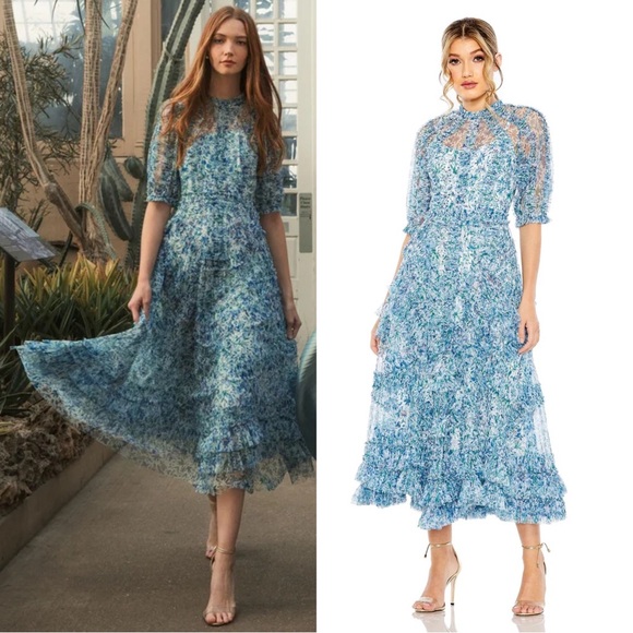 Mac Duggal | Dresses | Mac Duggal 81 Mesh Puff Sleeve Floral Print ...